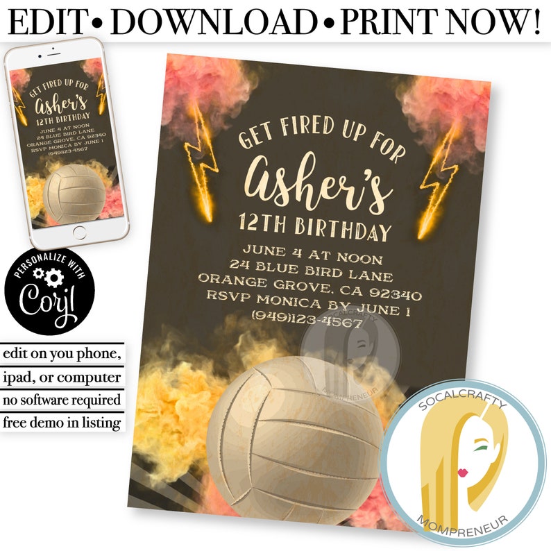 Printable Volleyball Birthday Party Invitation / Volleyball - Etsy