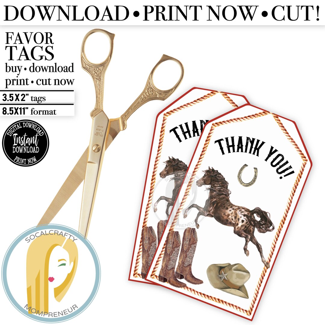 Printable Cowboy Favor Tags / Watercolor Cowboy Boots Gift Tags ...