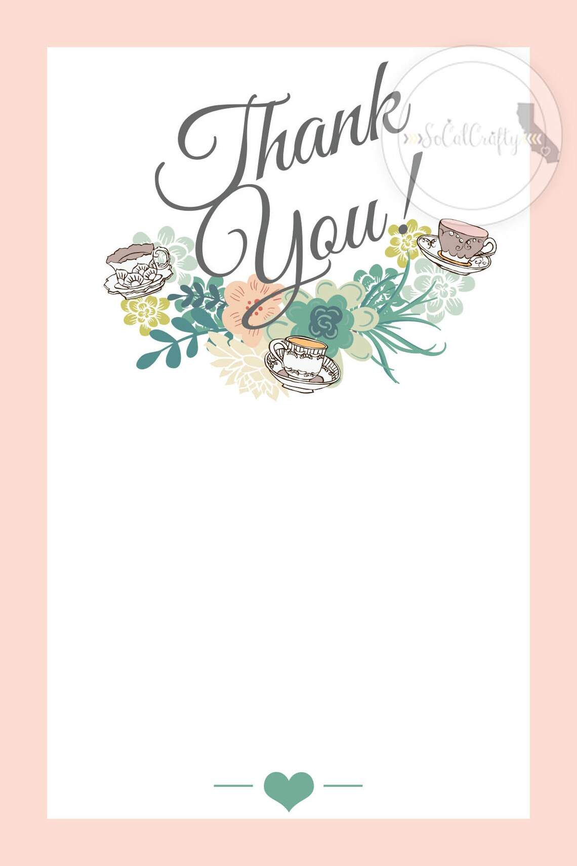 Printable Tea Party Thank You Card Bridal Tea Thank You Card | Etsy
