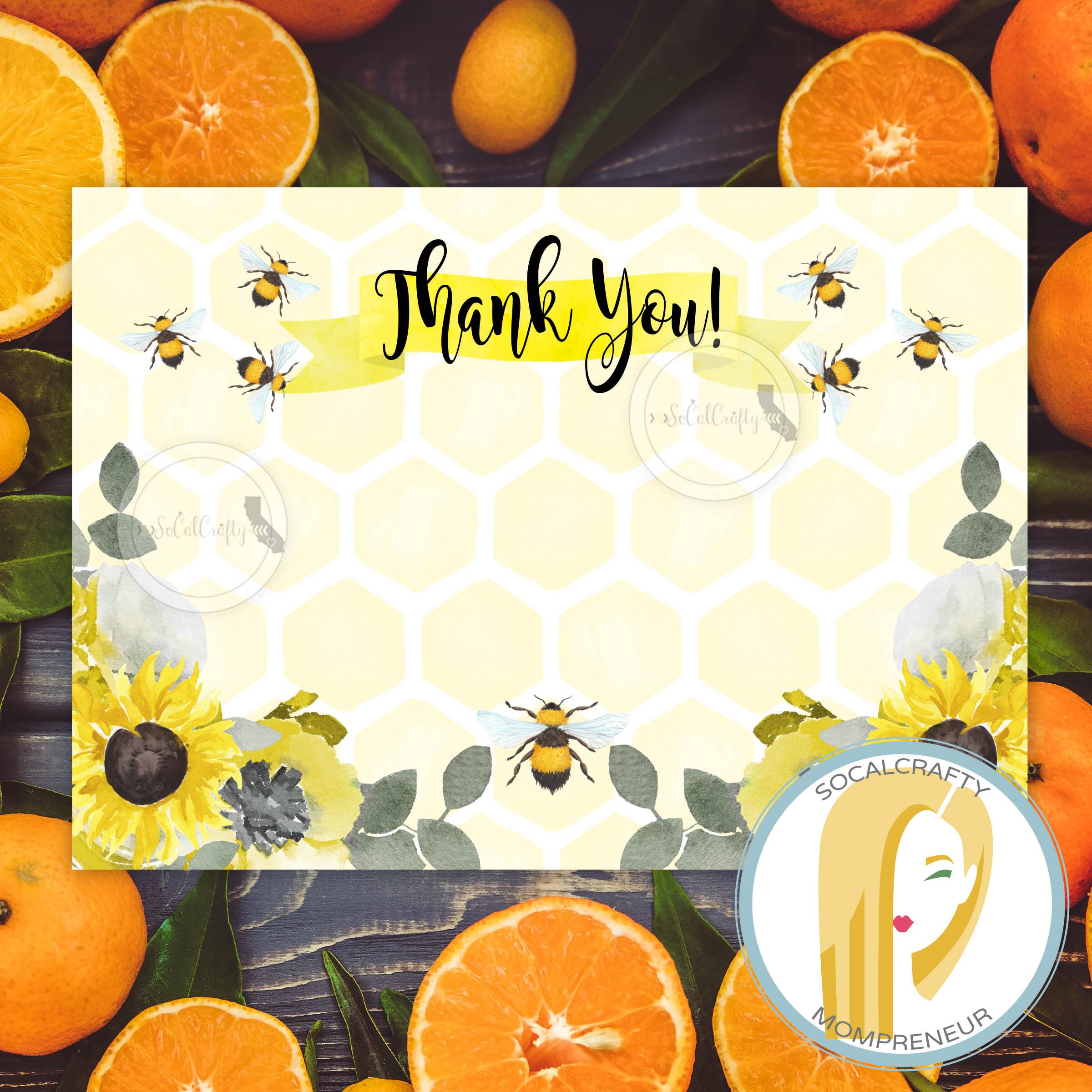 Printable Bumble Bee Thank You Card Honeycomb Thank You Card | Etsy