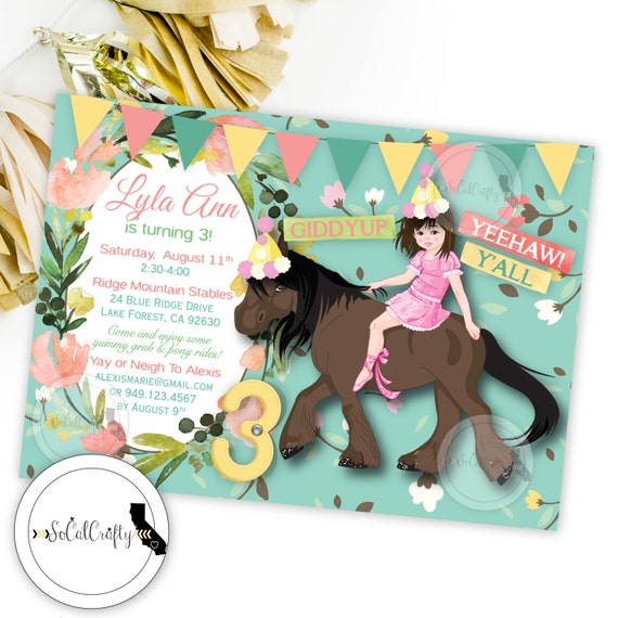 Cowgirl Birthday Party Invitation Horse Shabby Chic | Etsy