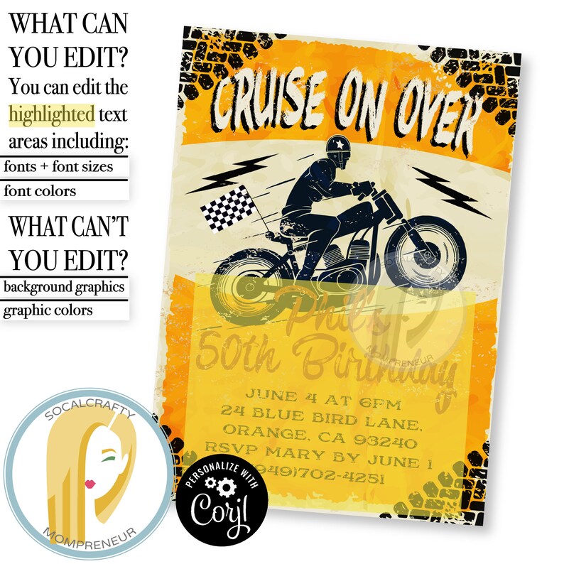 Printable Vintage Motorcycle Invitation / Motorcycle Birthday - Etsy