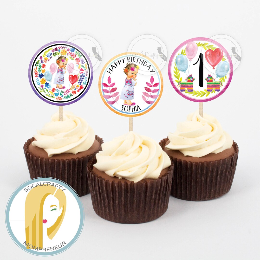 Fiesta Birthday Party Cupcake Toppers / Mexican Fiesta Cupcake - Etsy
