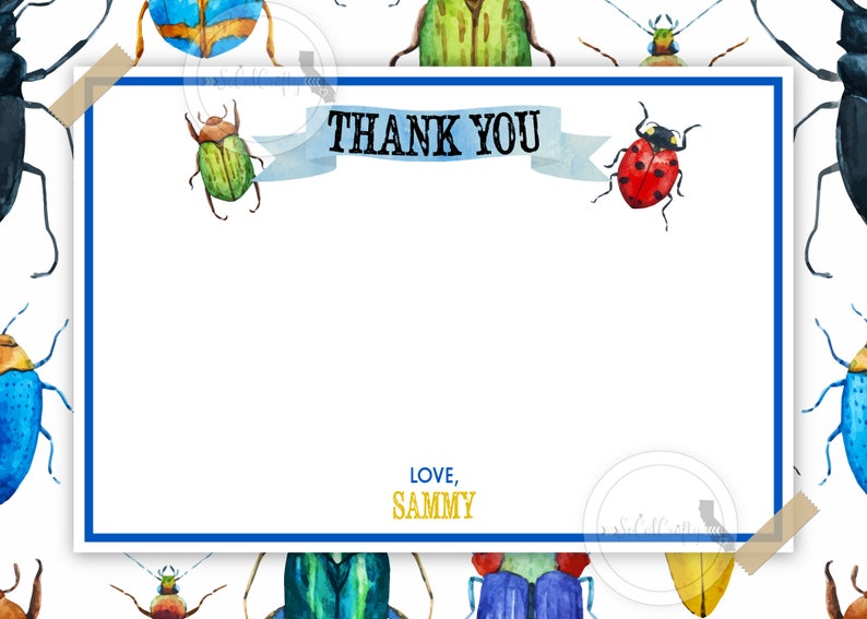 Bug Thank You Card Bugs Thank You Card Bug Birthday Party - Etsy