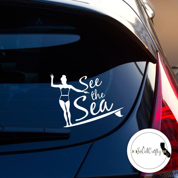 Surfer Girl Vinyl Decal Surfing Decal See the Sea Beach | Etsy