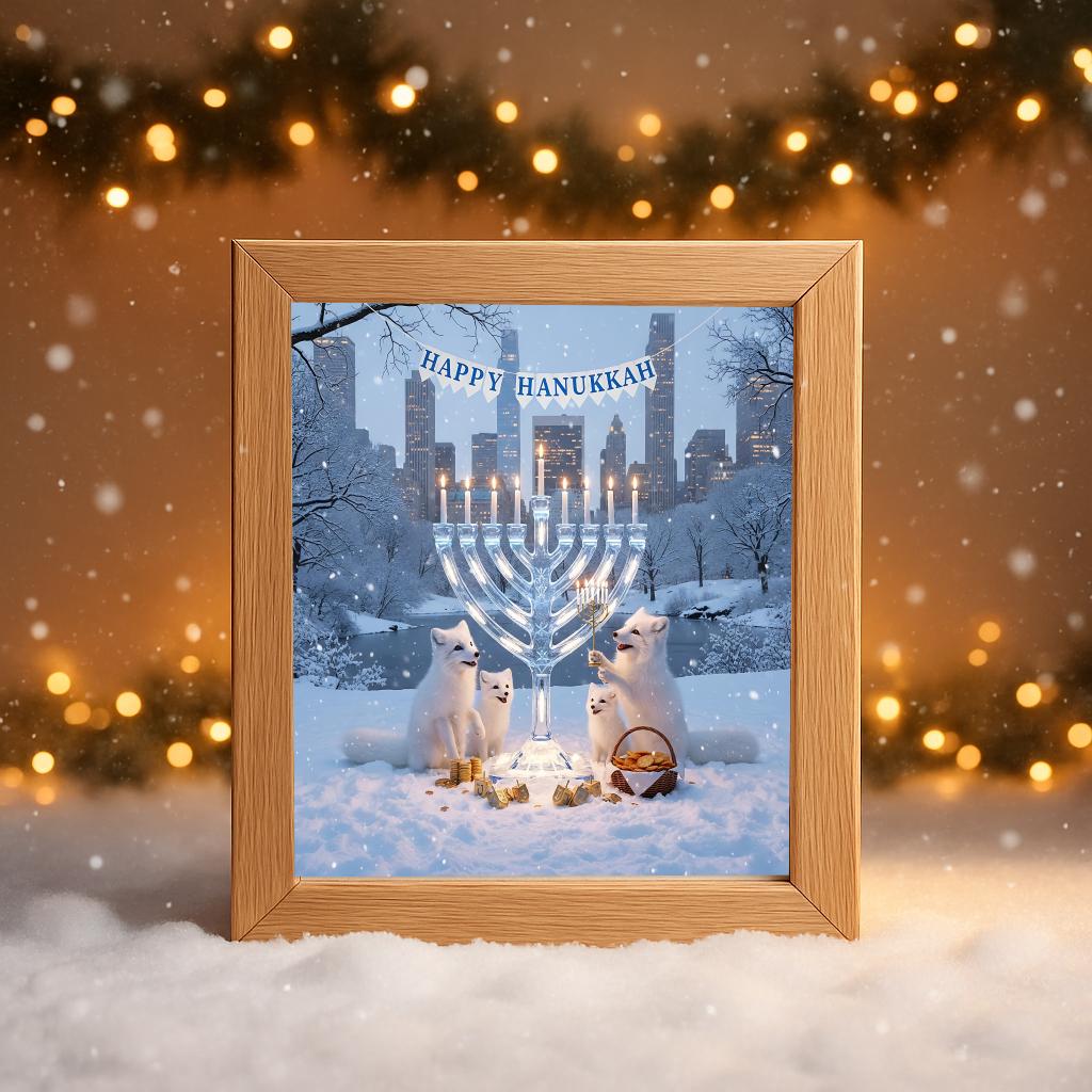 Hanukkah Fox Family With Ice Menorah • Winter Jewish Holiday Art • Cute ...