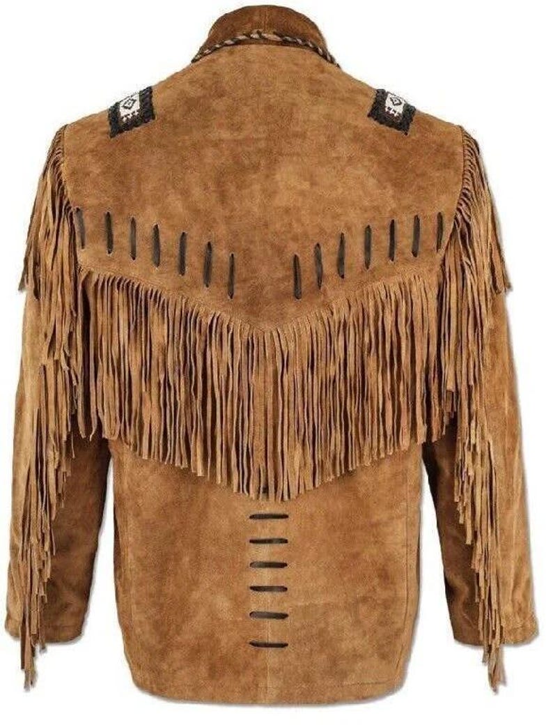 Men Native American Western Suede Leather Jacket Fringe Cowboy Jacket ...