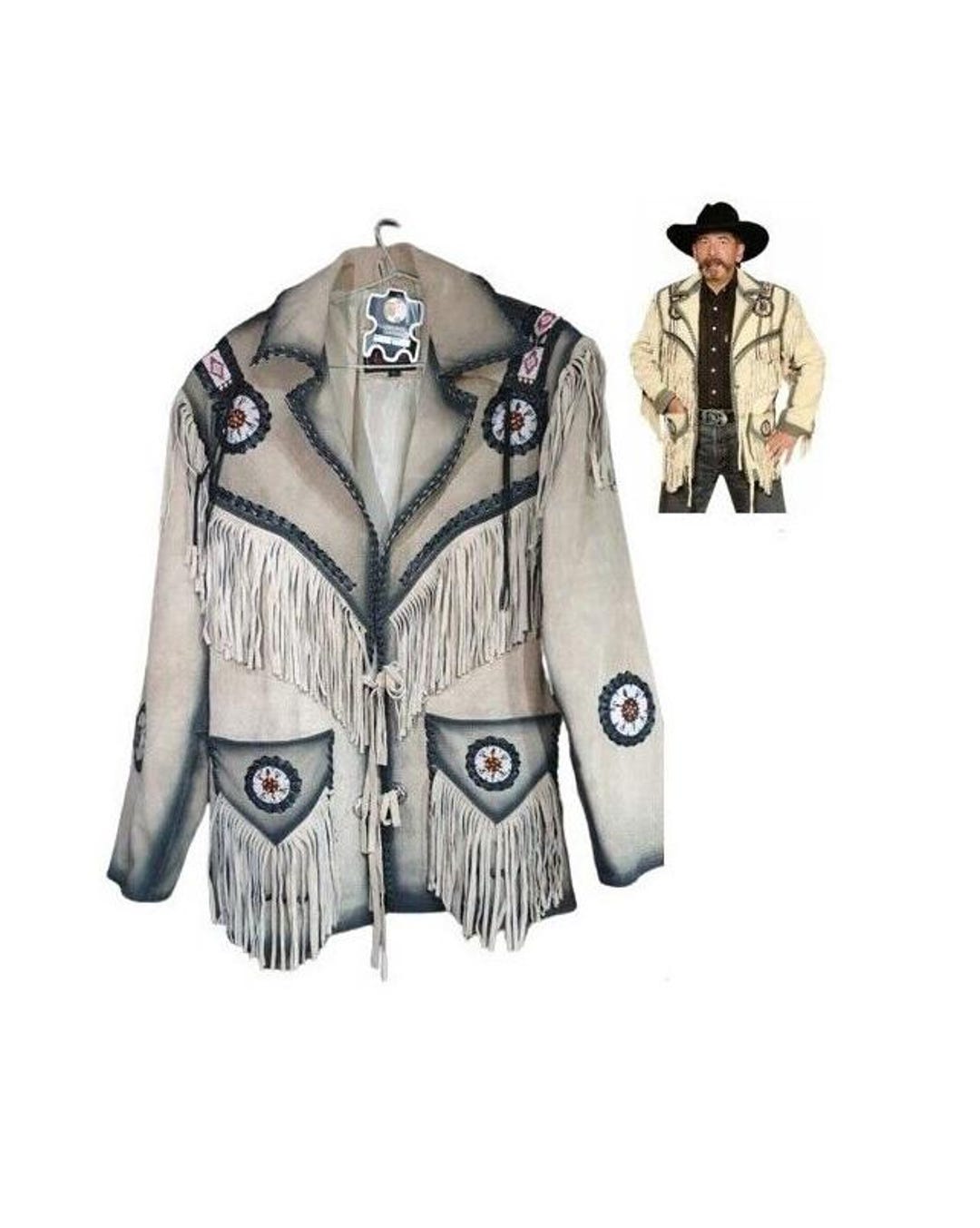 Men Native American Western Suede Leather Jacket Fringe Cowboy Jacket ...