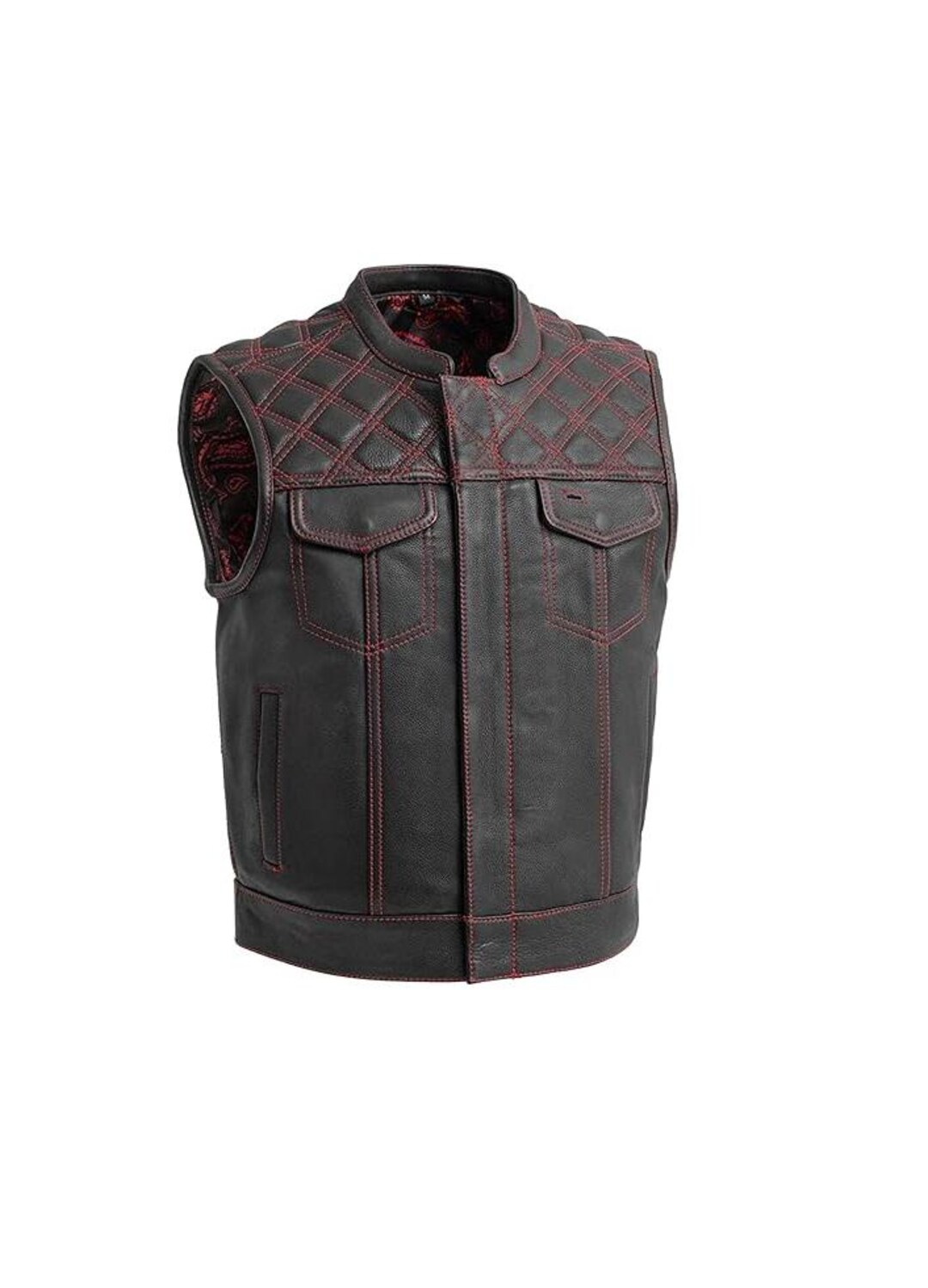 Men's Club Motorbike Black Leather Lined Diamond Stitch Motorcycle Vest ...