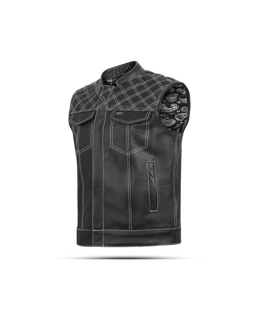 Men's Club Motorbike Black Leather Bandana Liner Diamond Stitch ...