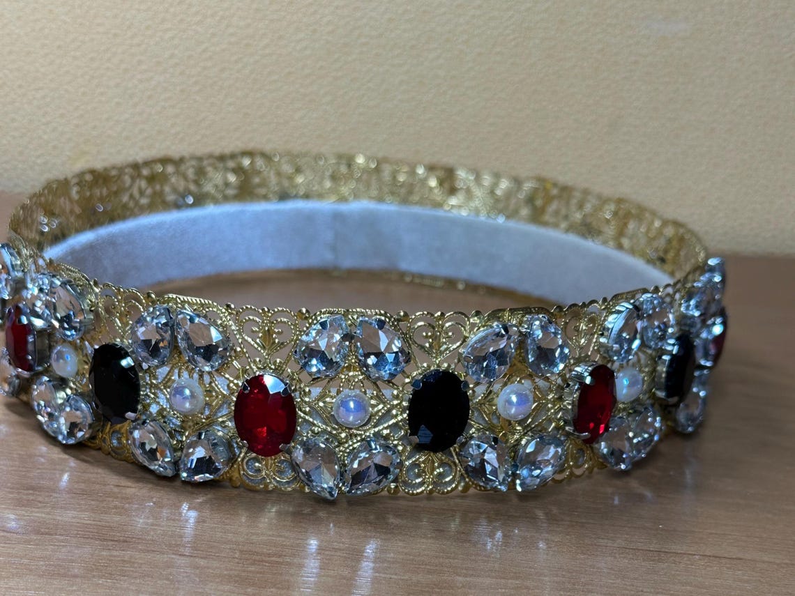 Garnet & Black Crystal Pearls Crown: Gold Royal Wedding Accessories - Etsy