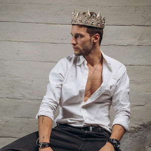 Gold Crown: White Crystal Royal Men's Crown,wedding Crowns, Medieval ...