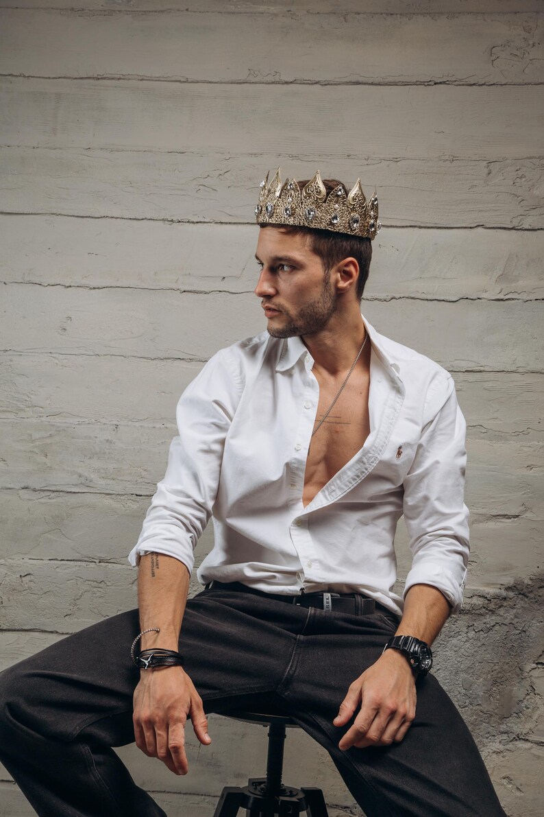 Gold Crown: White Crystal Royal Men's Crown,wedding Crowns, Medieval ...