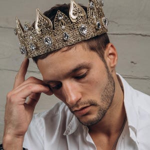 Gold Crown: White Crystal Royal Men's Crown,wedding Crowns, Medieval ...
