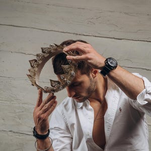 Gold Crown: White Crystal Royal Men's Crown,wedding Crowns, Medieval ...