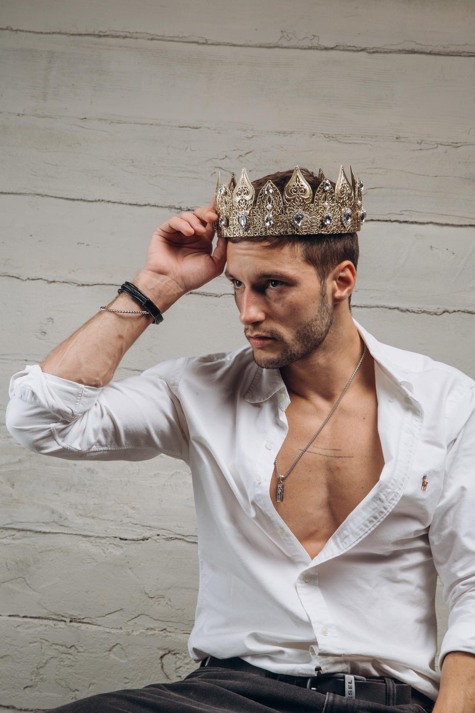 Gold Crown: White Crystal Royal Men's Crown,wedding Crowns, Medieval ...