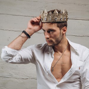 Gold Crown: White Crystal Royal Men's Crown,wedding Crowns, Medieval ...