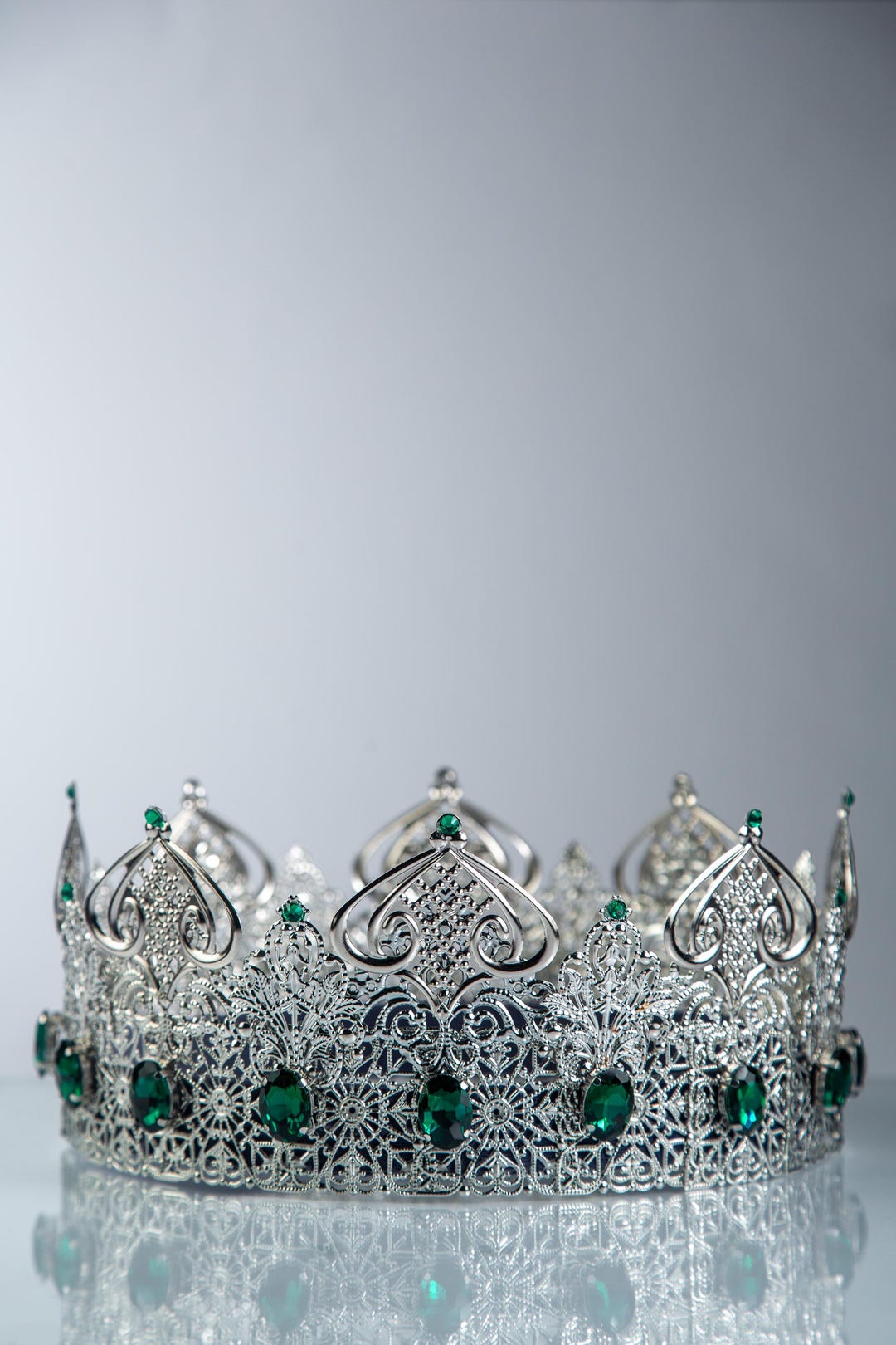 Emerald Crystal Silver King Crown: Royal Accessories, Wedding Crowns ...