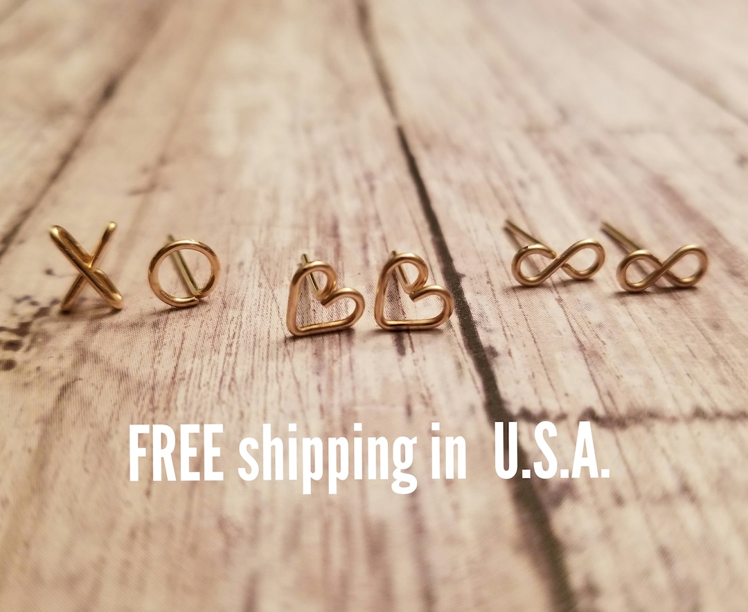 Gold Earrings FREE SHIPPING Heart Infinity X O Hugs Kisses Cupid ...