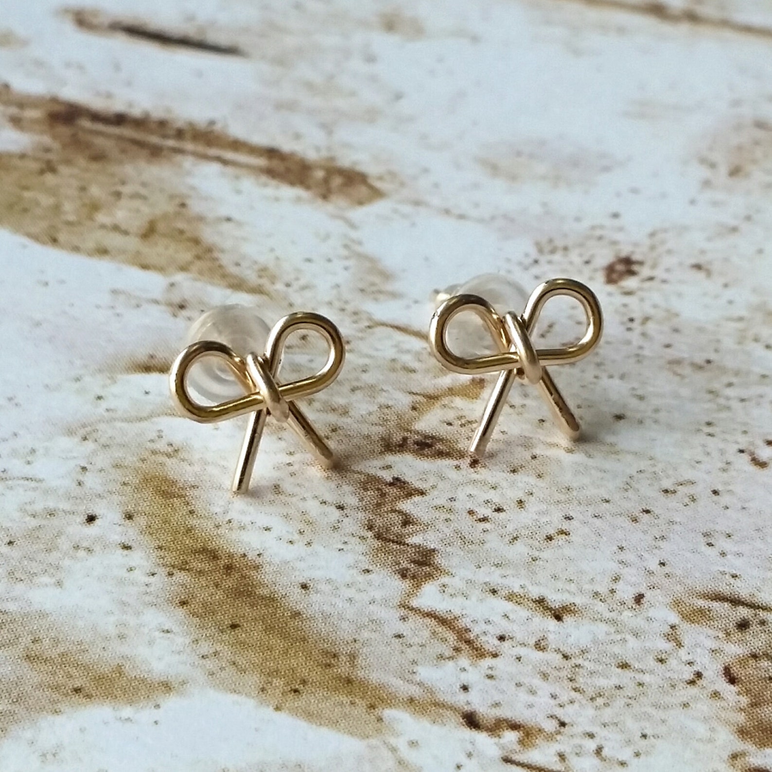 Gold Bow Earrings FREE SHIPPING 14K Gold Filled Ribbon Tiny - Etsy