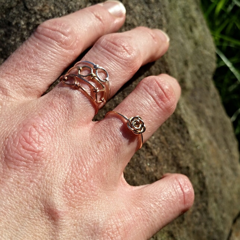Gold rose ring FREE SHIPPING 14k filled thin rosette flower | Etsy