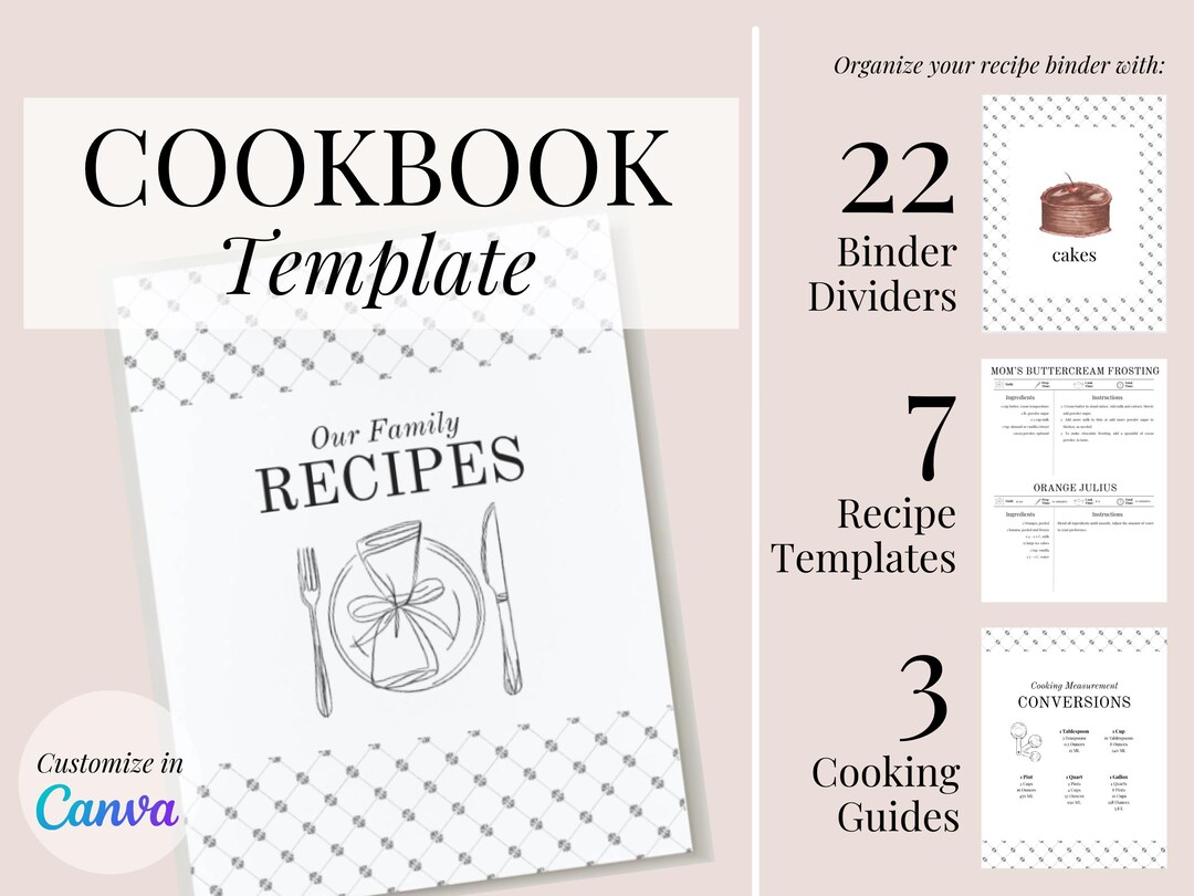 Recipe Binder Template: Family Cookbook Organizer (canva Digital ...