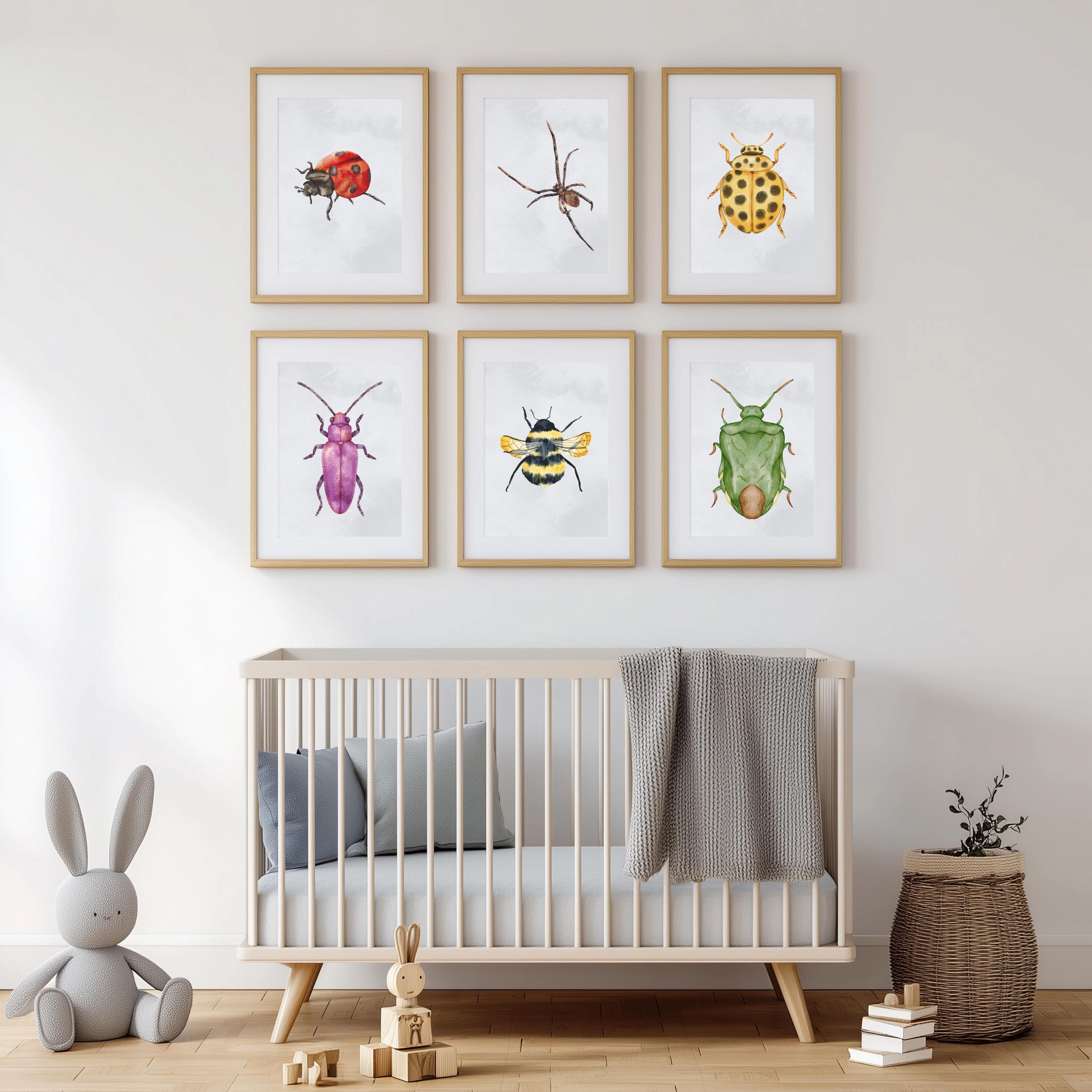 Bug Prints Wall Art Gift, Set of 9 Printable Bugs Baby Room Decor, Bug ...