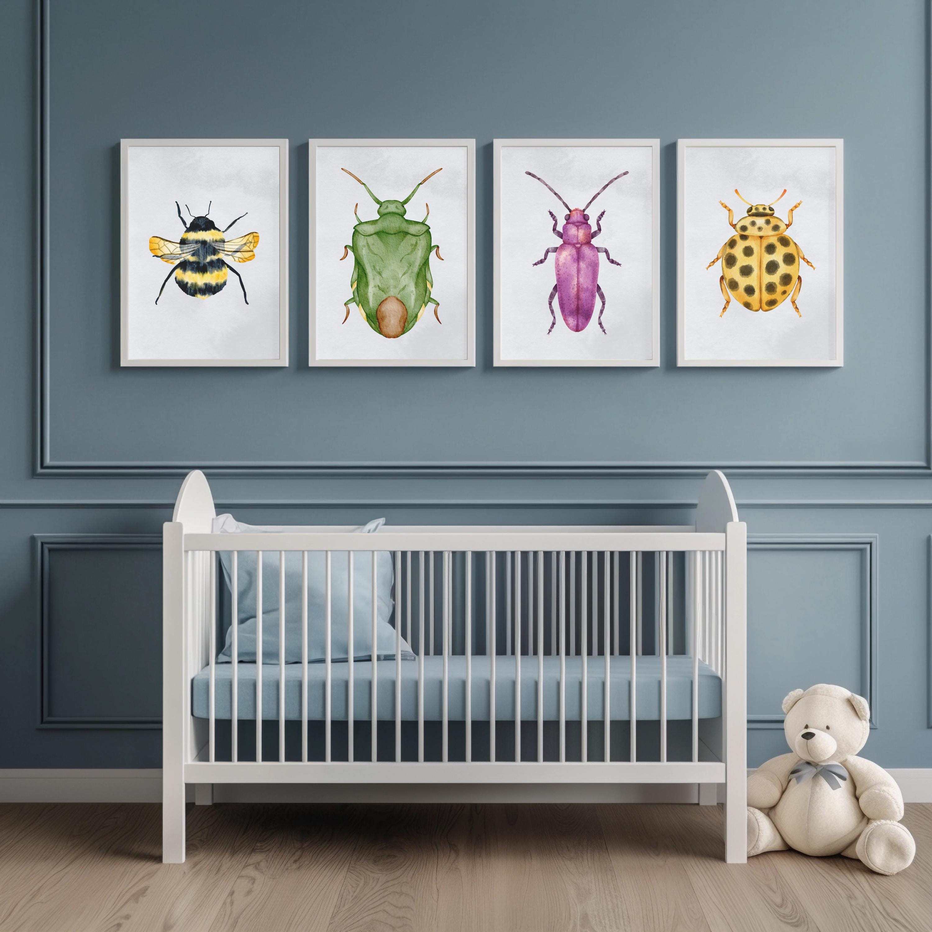 Bug Prints Wall Art Gift, Set of 9 Printable Bugs Baby Room Decor, Bug ...