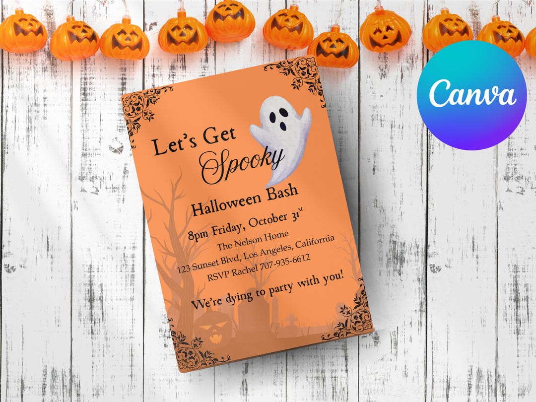 Let's Get Spooky Halloween Party Invitation Editable Template Canva ...