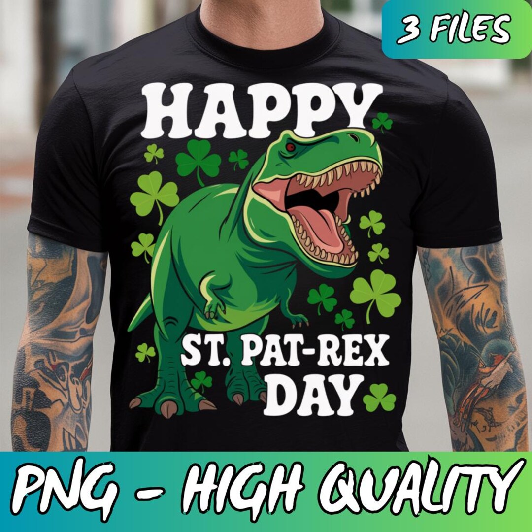 Happy St. Patrick's Day With a Cute T-rex Dinosaur Png, Adorable Dino ...