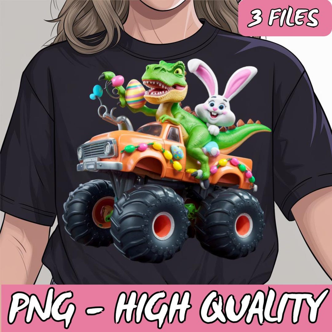 Funny Easter Bunny Monster, T-rex, and Dino Truck for Boys PNG, Happy ...