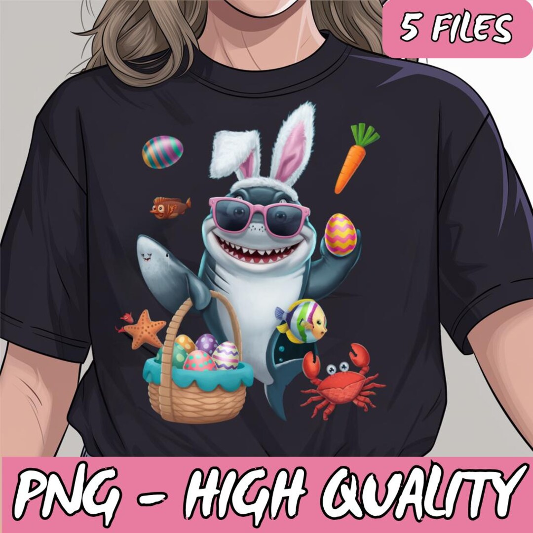 Happy Easter Shark With Bunny Ears and Cool Designs PNG, Easter Fun for ...