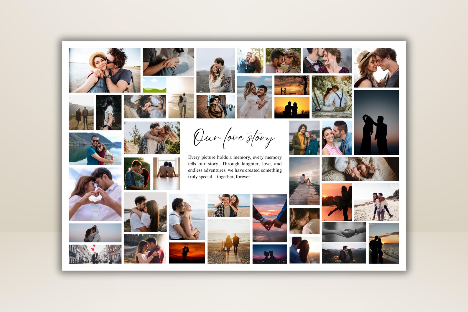Couples Photo Collage Template, Personalized Love Story, Canva Wall Art ...
