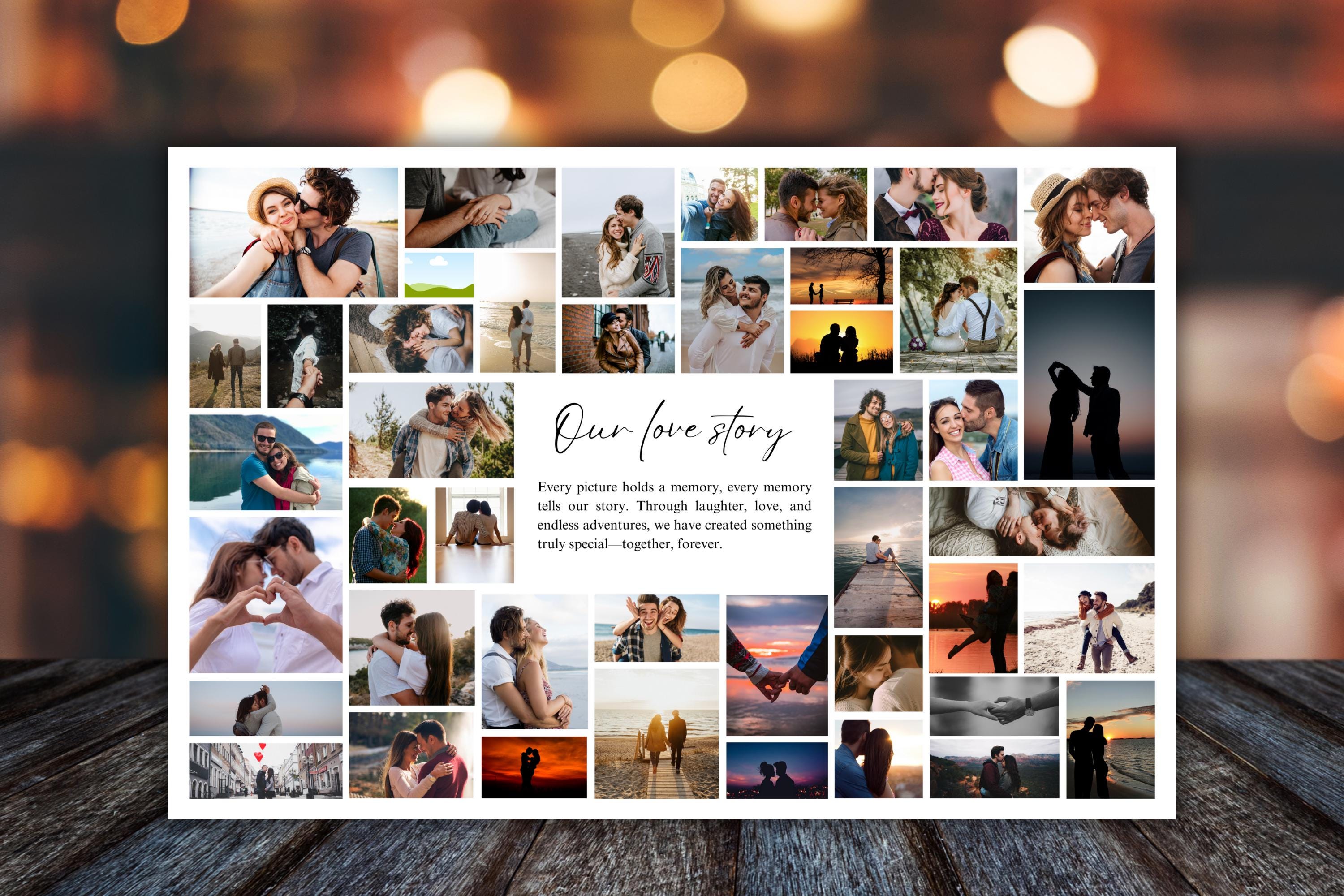 Couples Photo Collage Template, Personalized Love Story, Canva Wall Art ...