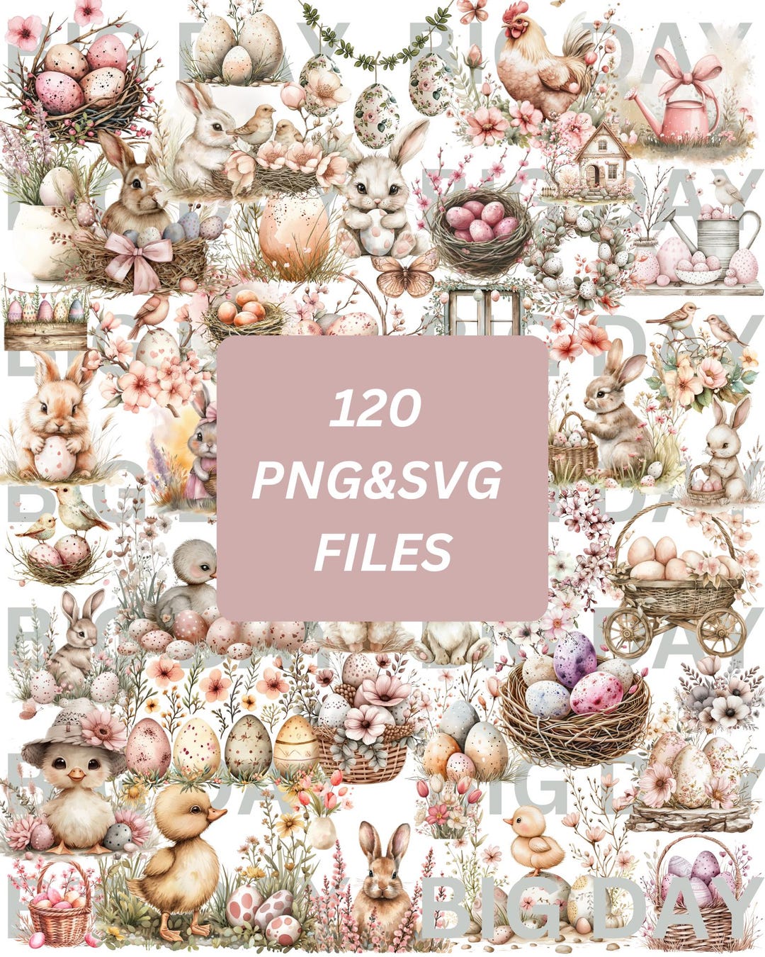 Easter Bunny PNG Clipart: Floral Spring Designs (digital Prints) - Etsy
