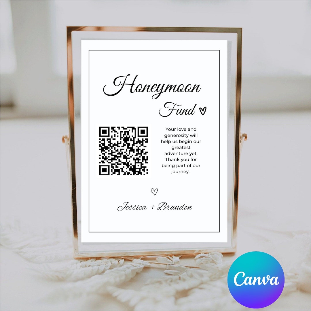 Honeymoon Fund QR Code Sign Template, Minimalist Wedding Cash Gift Sign ...