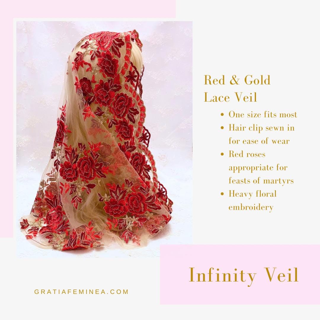 Red Roses Infinity Veil Catholic Mass Veil Feasts of Martyrs - Etsy