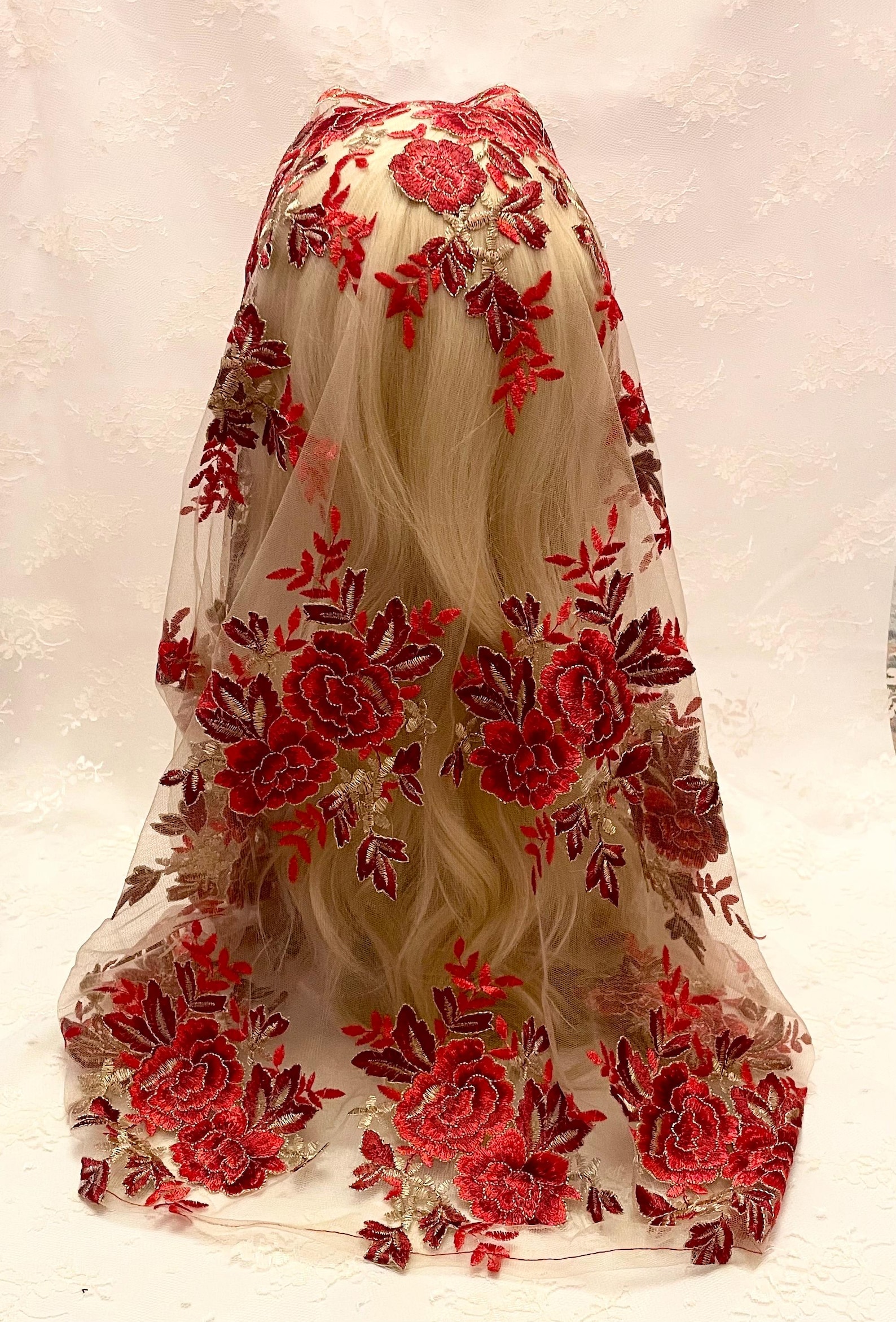 Red Roses Infinity Veil Catholic Mass Veil Feasts of Martyrs - Etsy