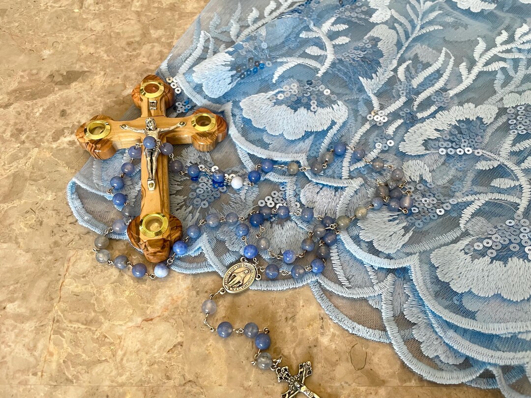 Marian Blue Sequin Infinity Veil Catholic Mass Veil - Etsy
