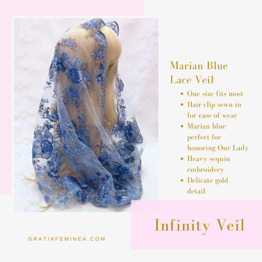 Marian Blue Sequin Infinity Veil Catholic Mass Veil - Etsy