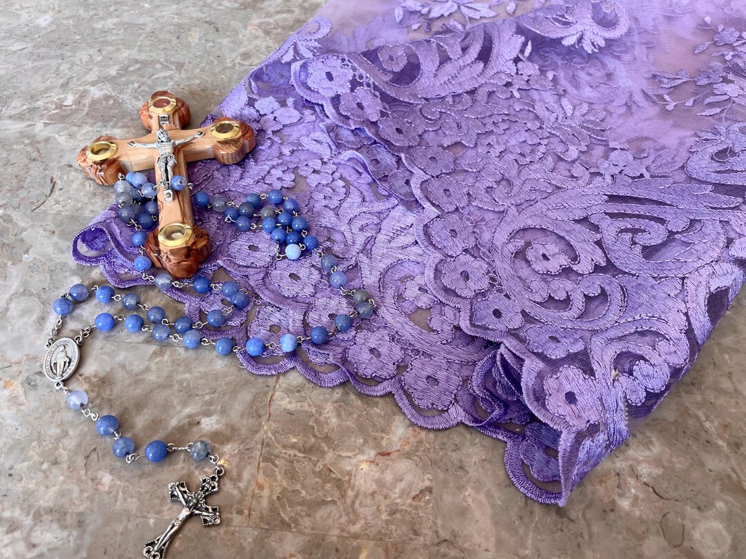 Purple Embroidered Floral Infinity Veil Catholic Mass Veil Lent Advent ...