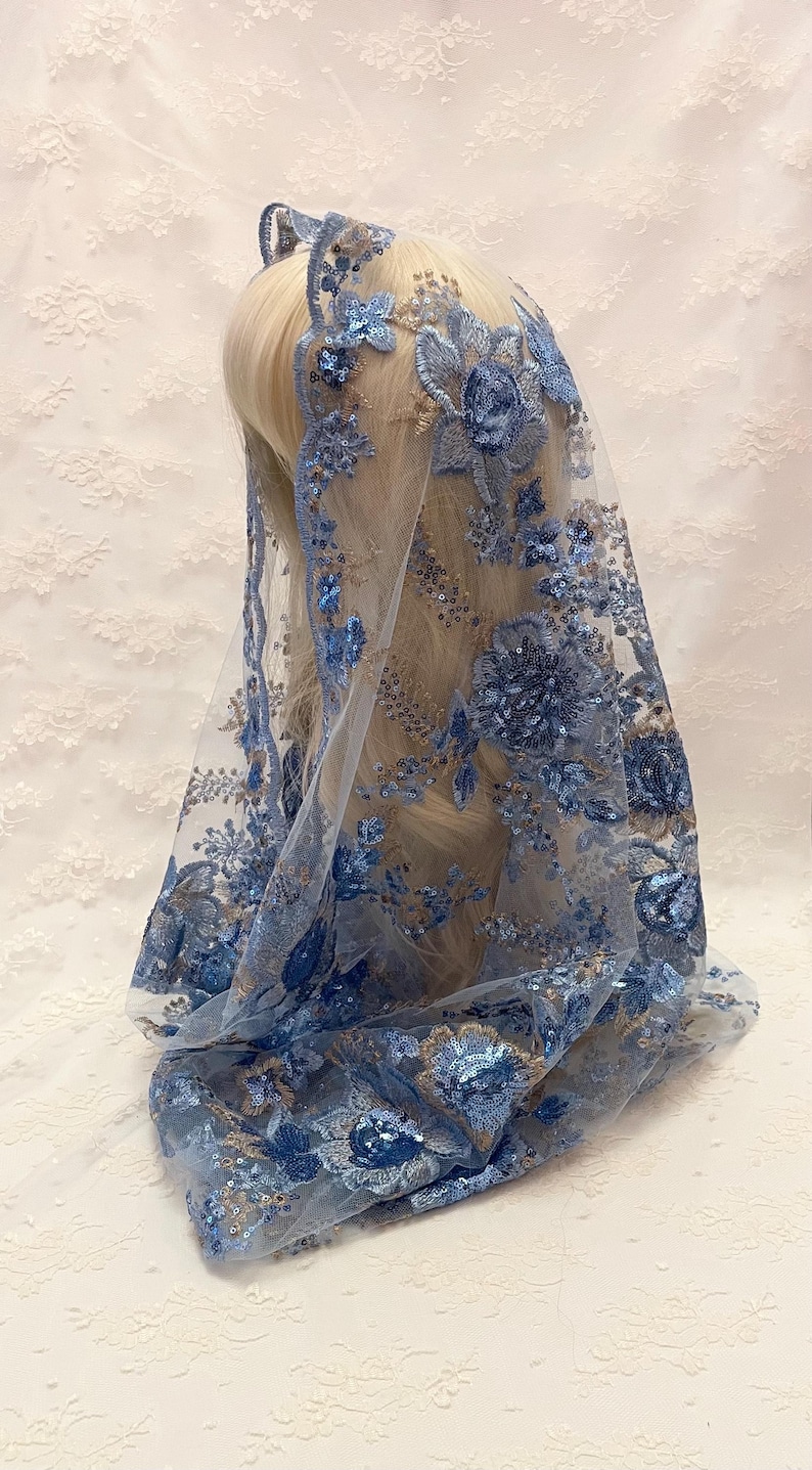 Marian Blue Sequin Infinity Veil Catholic Mass Veil - Etsy