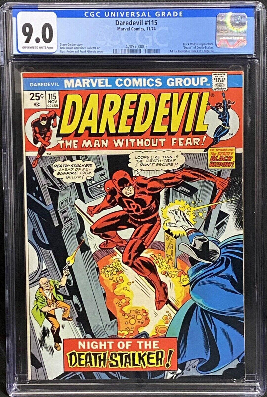 Daredevil #115 CGC 9.0 1st Ad for Incredible Hulk 181 Wolverine Marvel ...