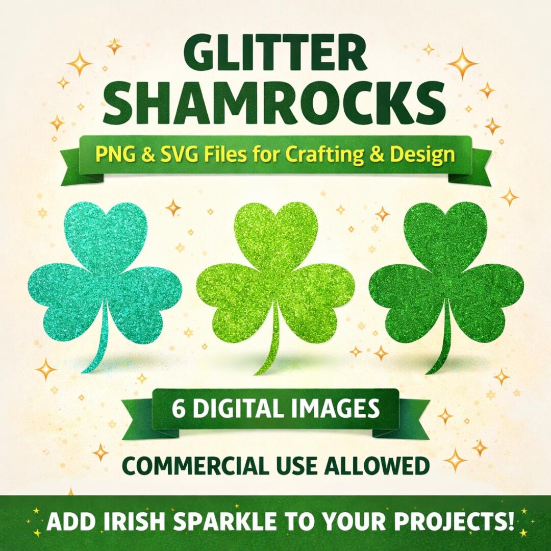 Glitter Shamrock Clipart: St. Patrick's Day Graphics (PNG, SVG Digital ...