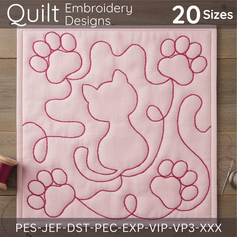Cat Quilt Block Embroidery Machine Design ,single Run Quilting Motif ...