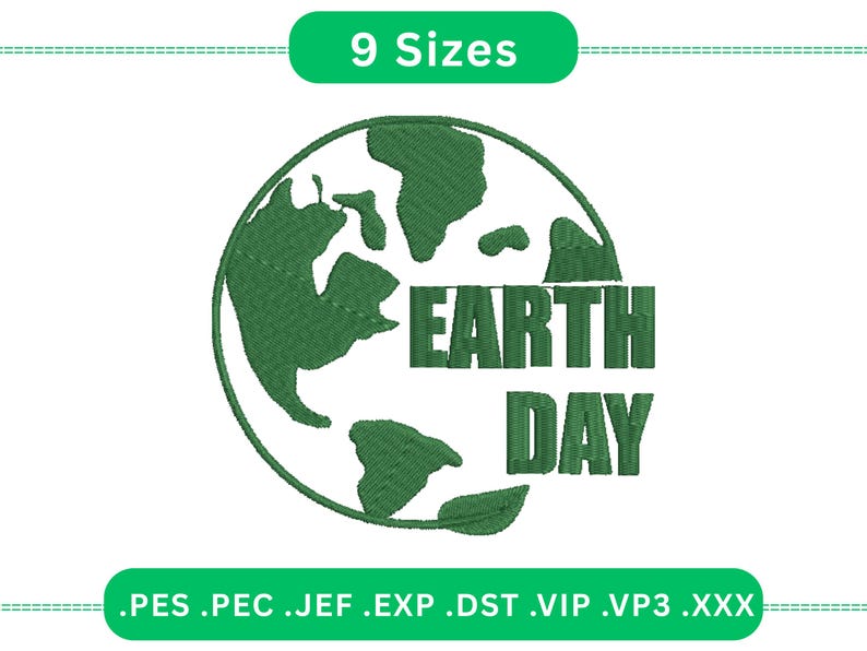 Earth Day Embroidery Design | Globe Planet Eco Friendly Machine ...