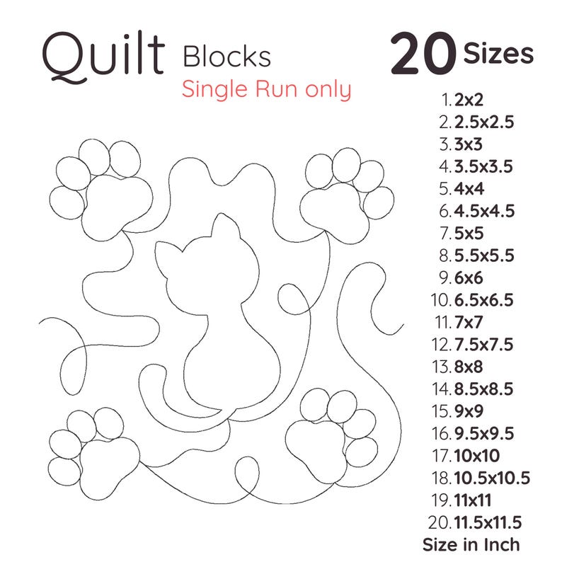 Cat Quilt Block Embroidery Machine Design ,single Run Quilting Motif ...
