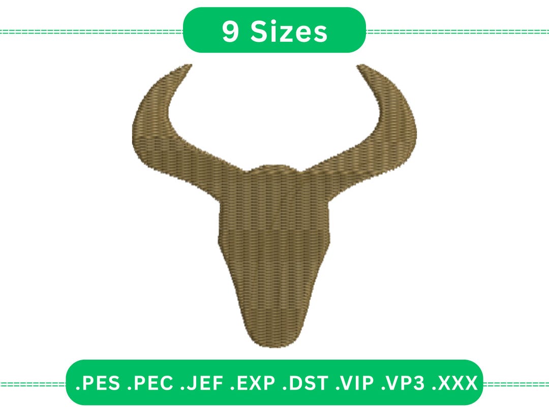 Stylized Bull Head Embroidery Design, Abstract Bovine Horns Silhouette ...
