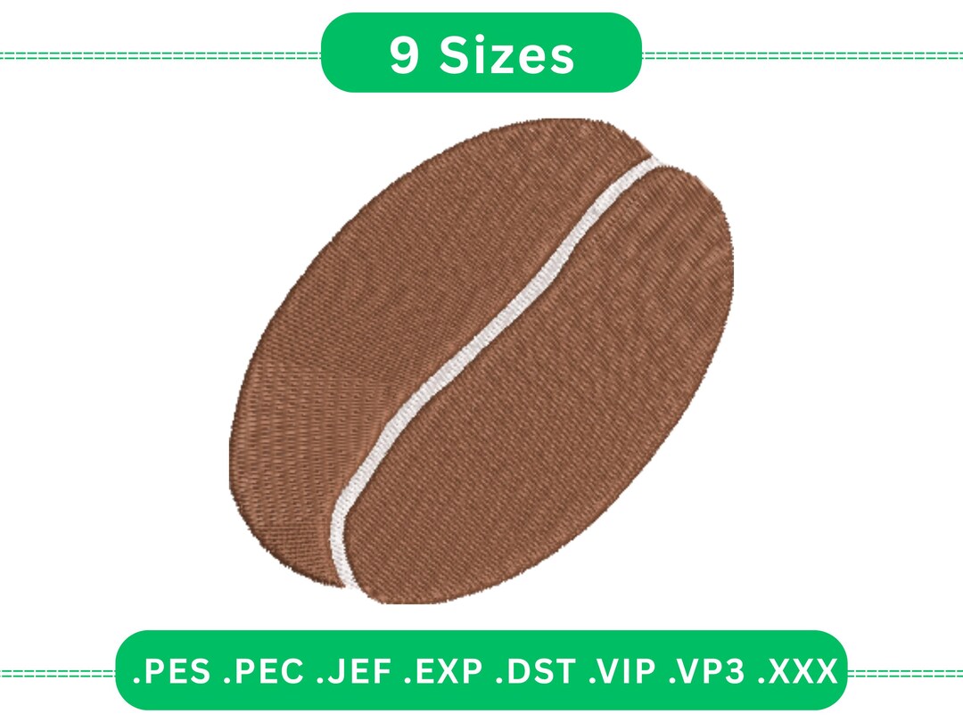 Aromatic Coffee Bean Embroidery Design, Detailed Roasted Bean Motif ...