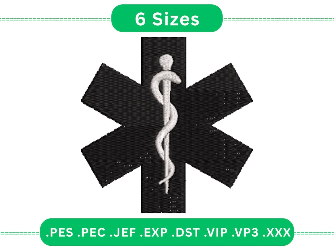 Star of Life Embroidery Design | Medical Symbol With Rod of Asclepius ...